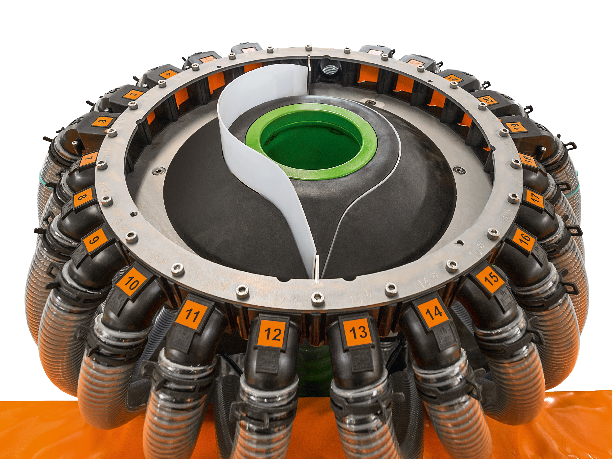 Segmented distributor head with mechanical half-side shut-off